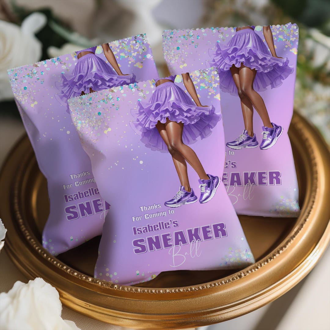 Sneaker Ball Chip Wrapper, DIY Purple Sweet 16 Digital Legs Ruffled ...