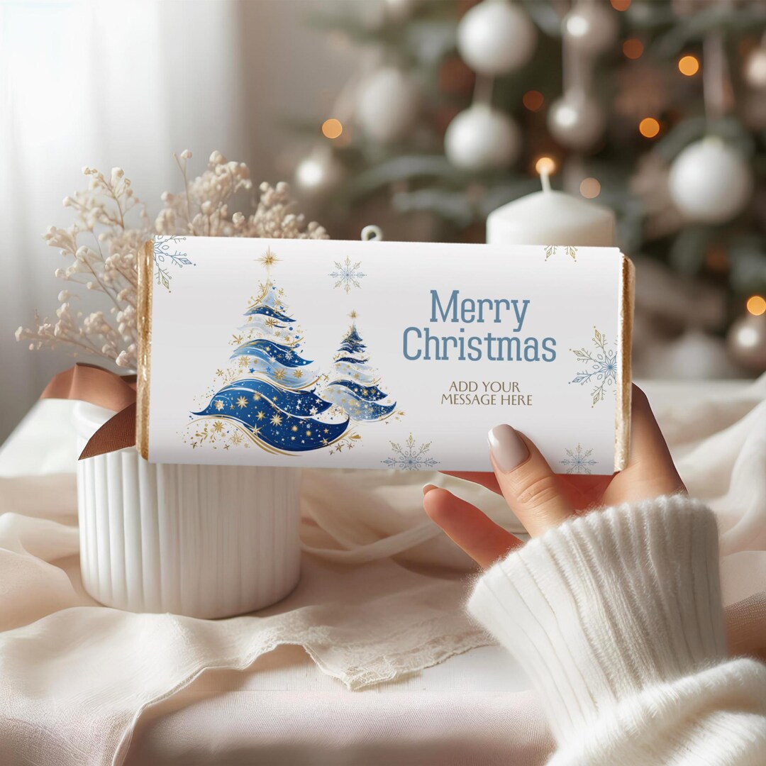Blue Gold Christmas Tree Chocolate Wrapper Winter Holiday Party Favor ...