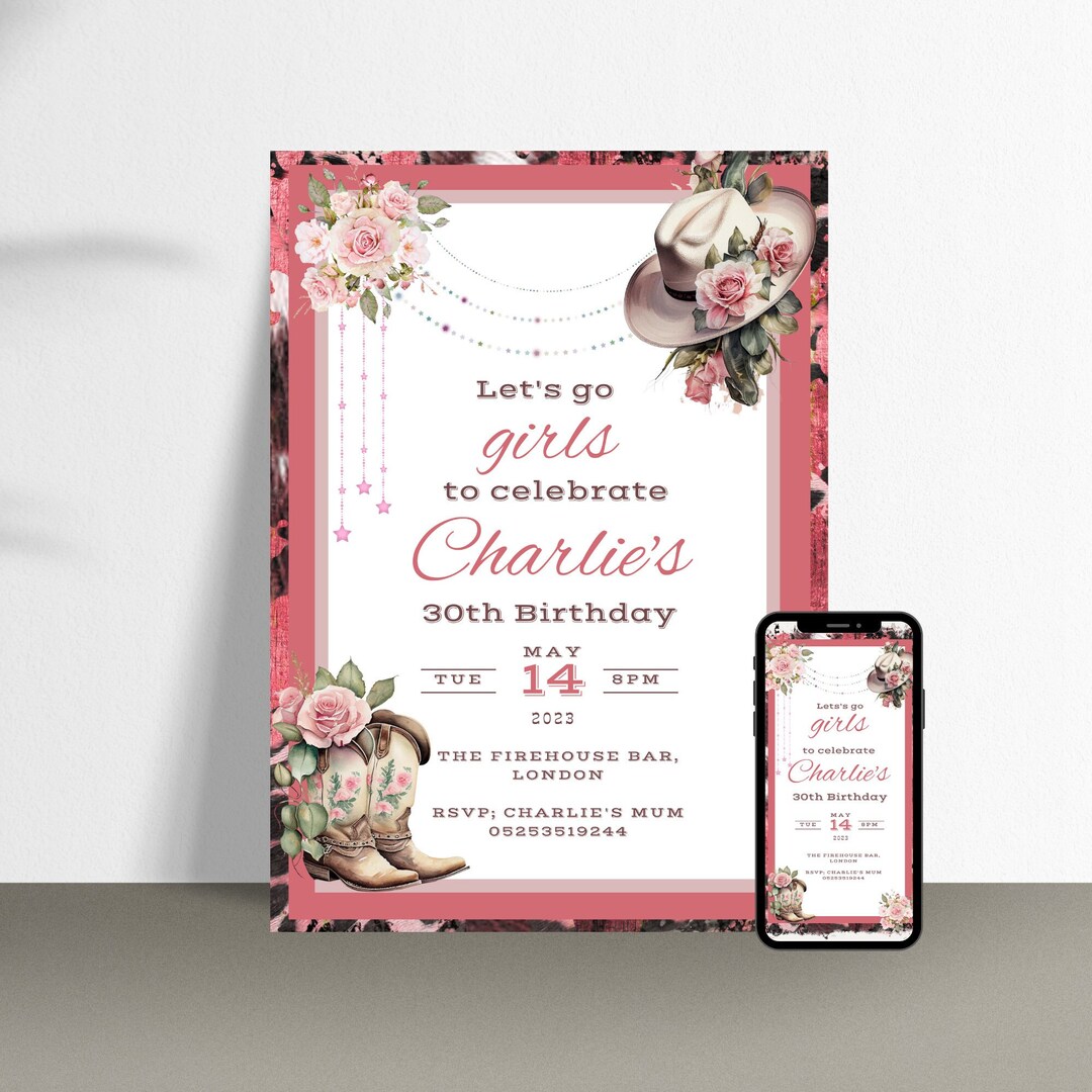 Cowgirl 30th Birthday Party Invitation ,wild West Western First Rodeo ...