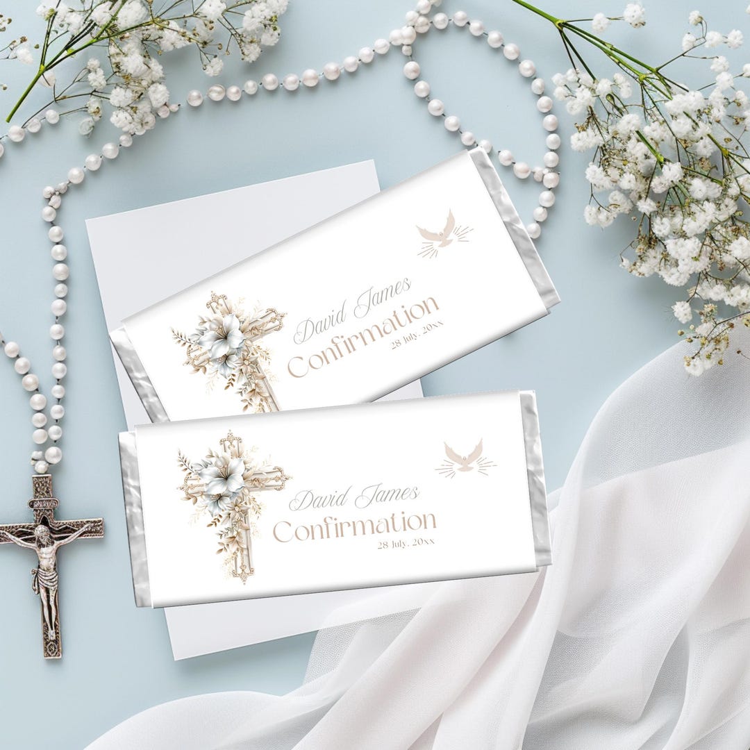 Confirmation Chocolate Bar Wrapper, Floral Cross Candy Bar Favor Wrap ...