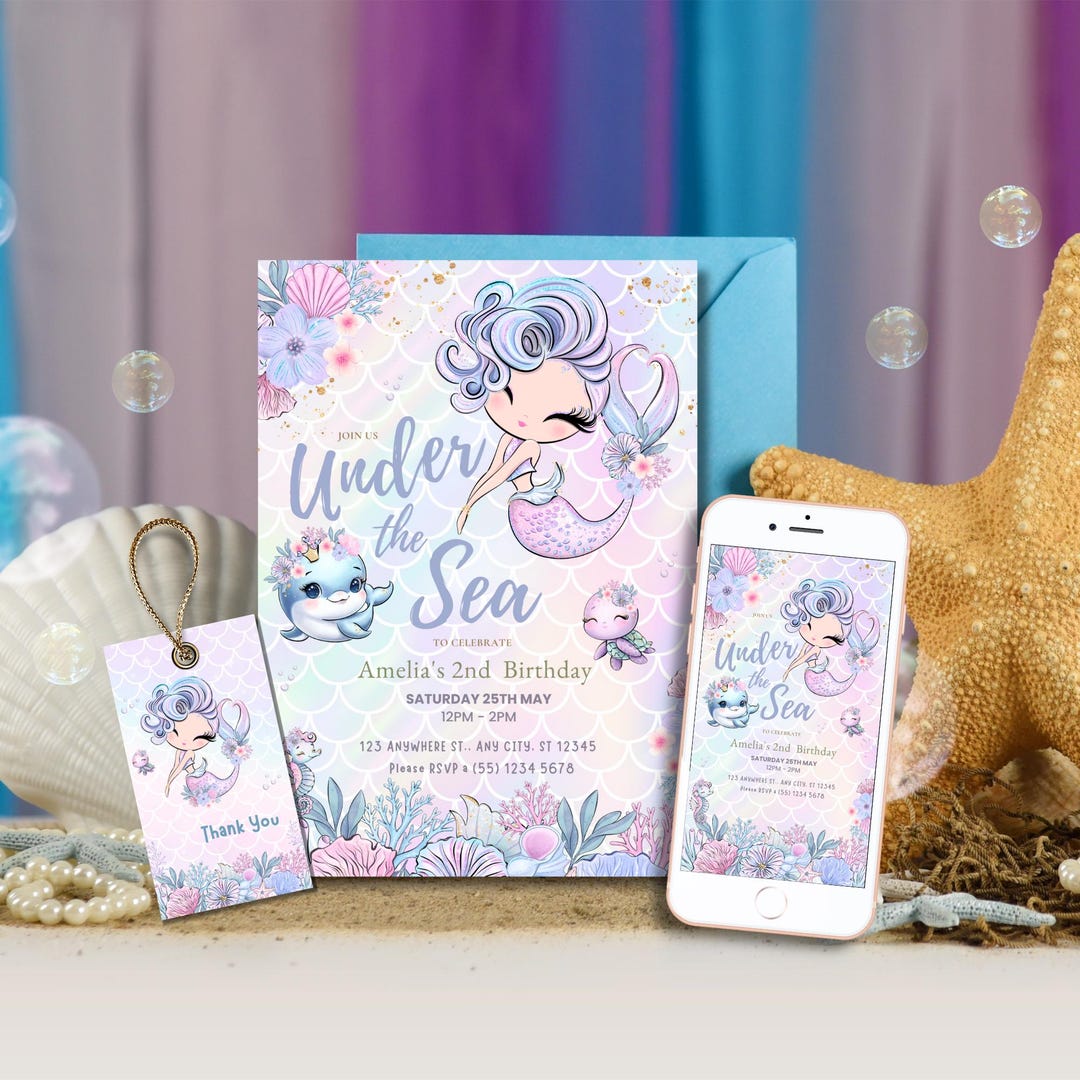 Mermaid Birthday Invitation, Under the Sea Party, Girl’s 2nd Birthday ...