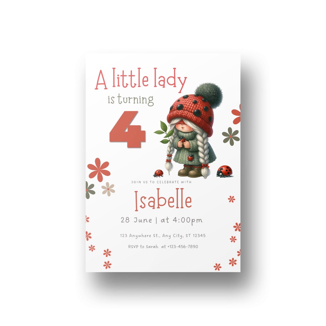 Editable Ladybug 4th Birthday Invitation | DIY Personalized Ladybug ...