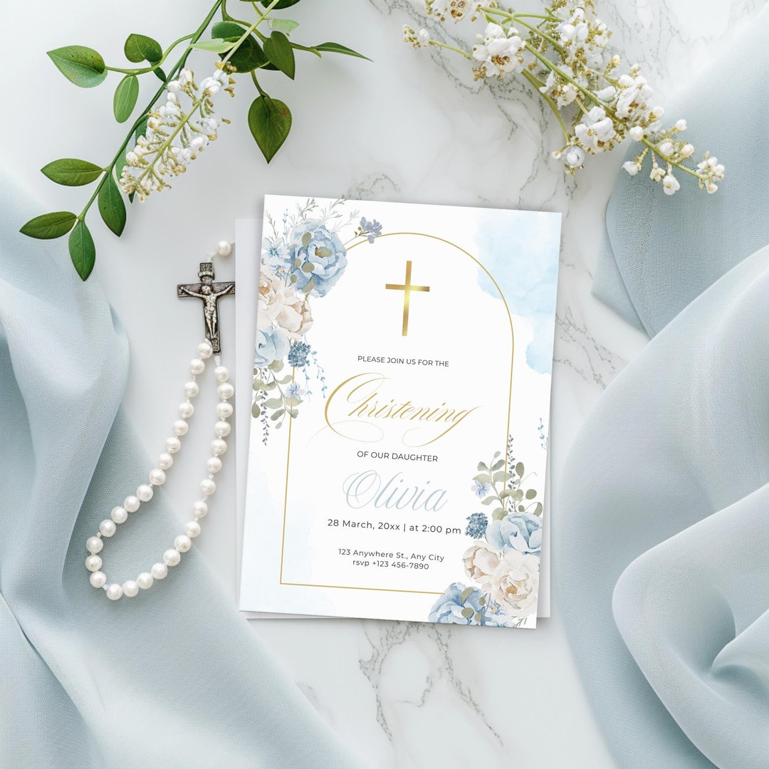 Editable Christening Invitation Template | Custom Girls/boys ...