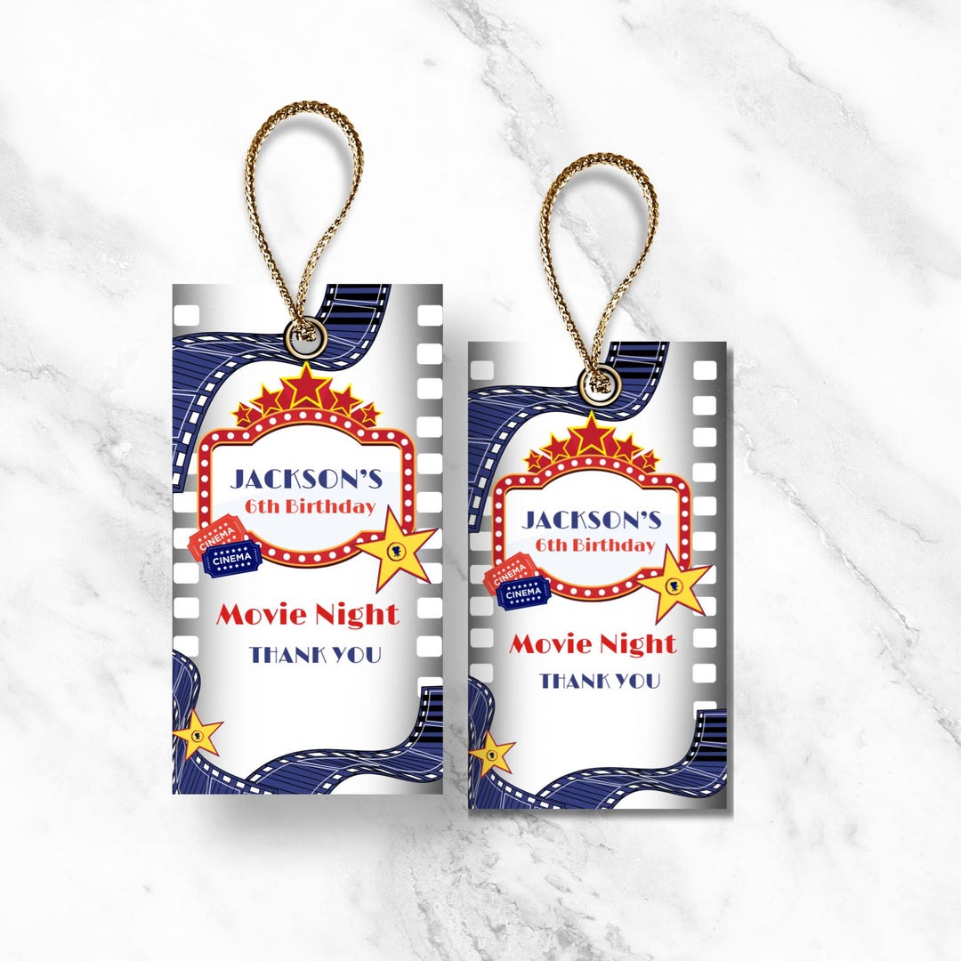 Movie Night Cinema Party Gift Tags Digital Download Printable Hollywood ...