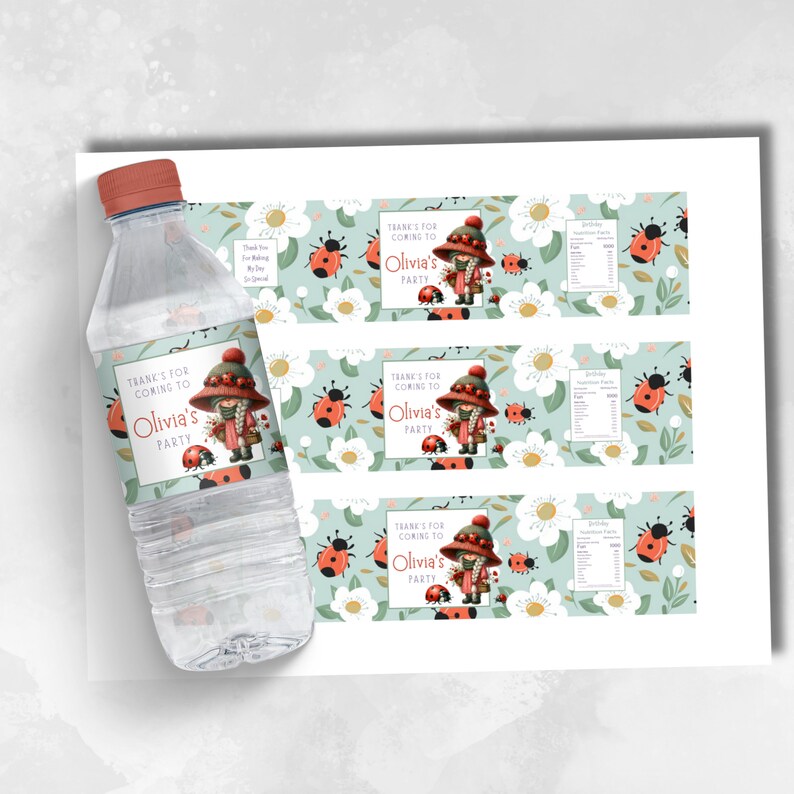 Ladybug Water Bottle Label, Editable DIY Personalized Printable Ladybug ...