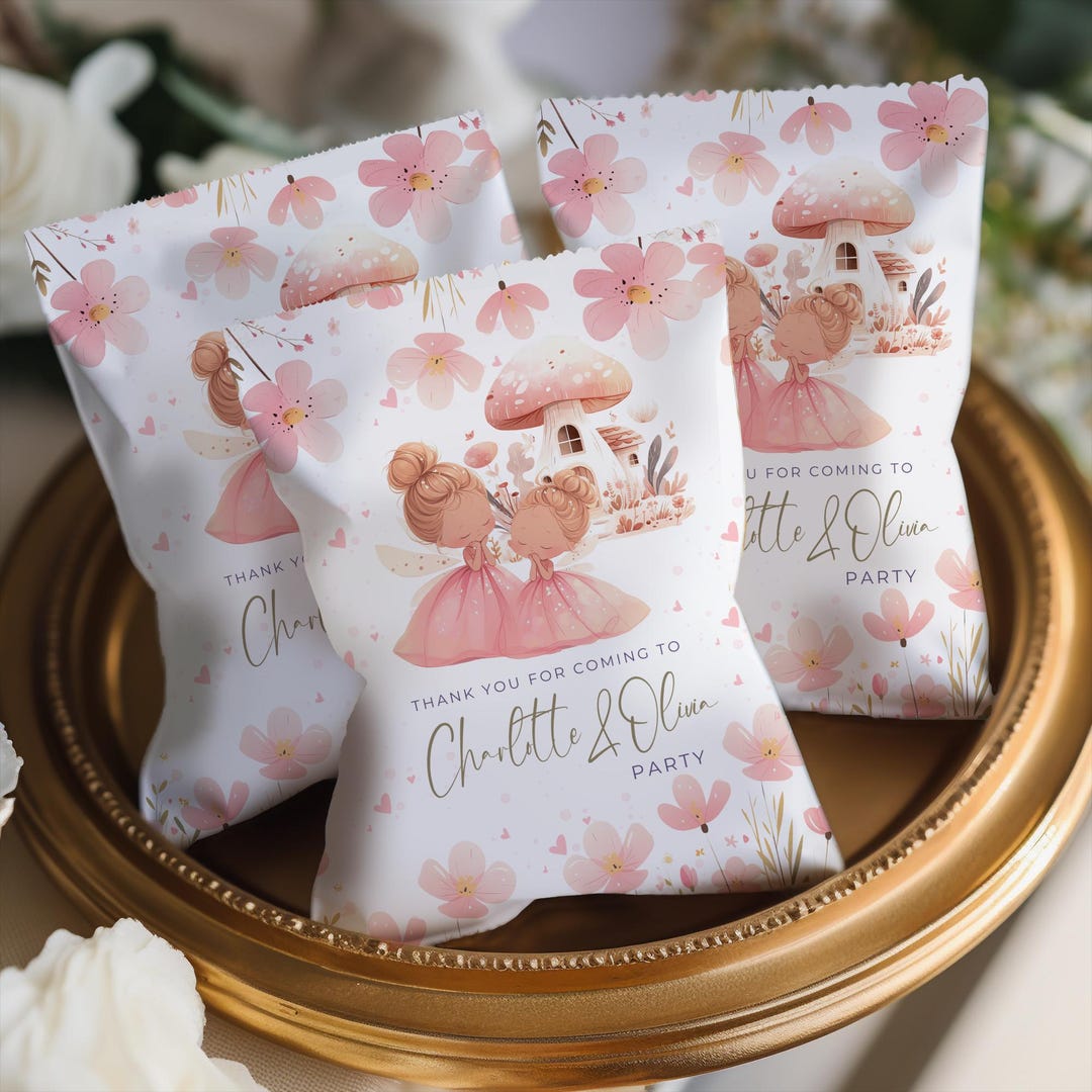 Fairy Birthday Chip Bag Template for Joint Party Decor, Fairy Garden ...
