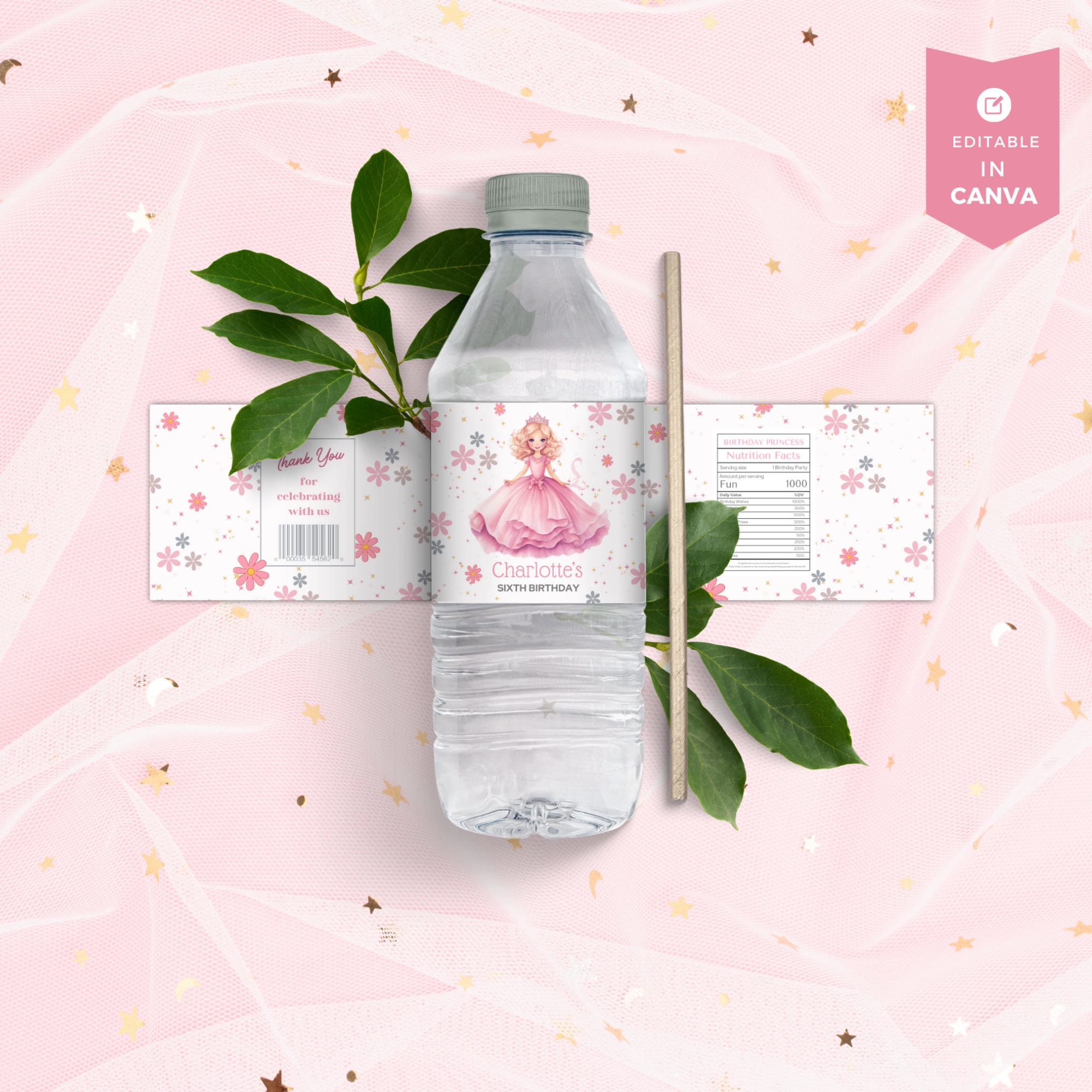 Princess Birthday Water Bottle Template Custom Pringles Label,printable ...