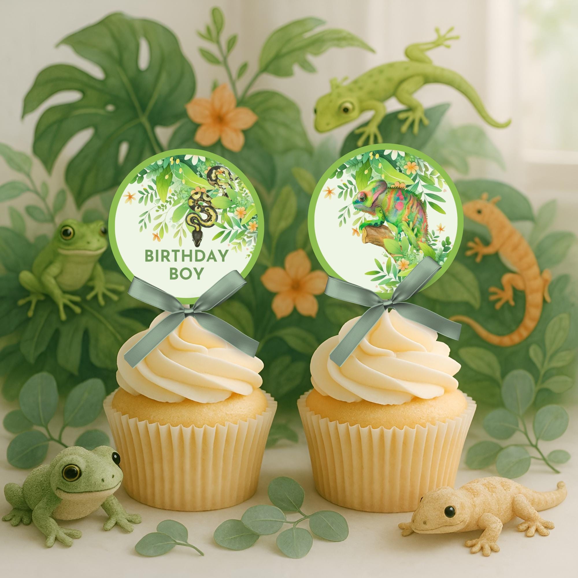 Reptile Birthday Cupcake Toppers: Lizard Snake Gecko Party Decor DIY ...