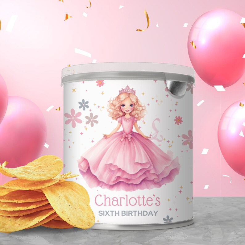 Princess Birthday Pringles Can Label Template - Custom Digital Download ...