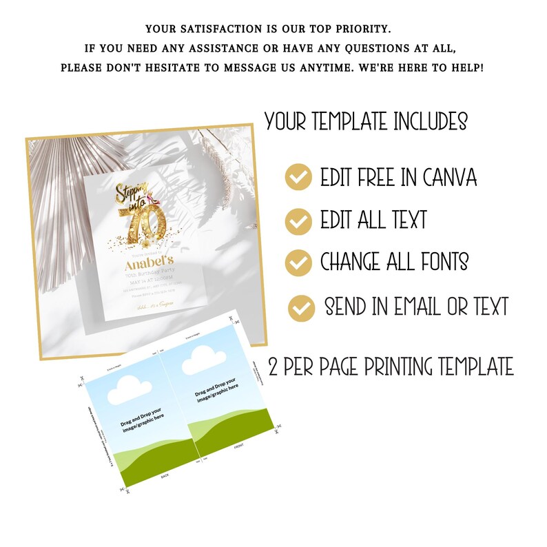 70th Birthday Invitation for Woman, Gold Glitter Seventy Gift Tag ...