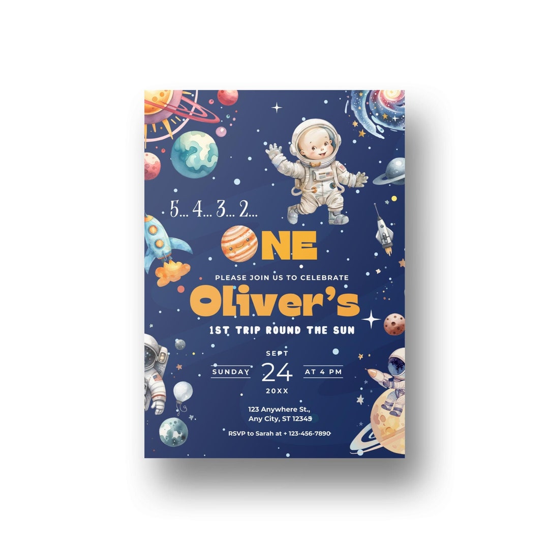 Space Birthday Invitation Template, Astronaut 1st Boys Party, Blast off ...