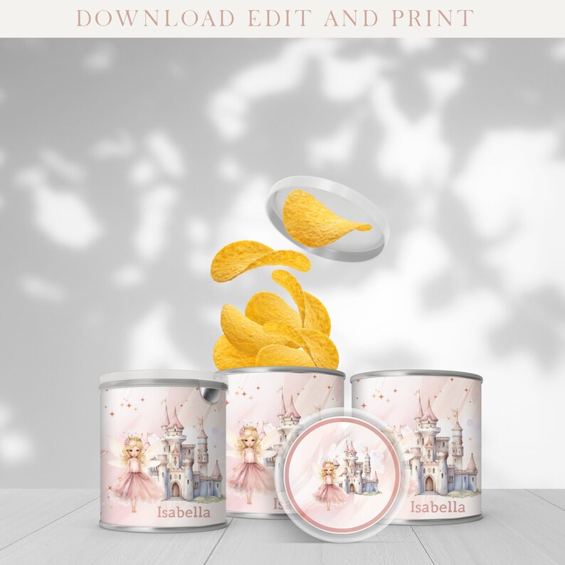 Fairy Princess Snack Can Label: Party Printable Template (editable in ...