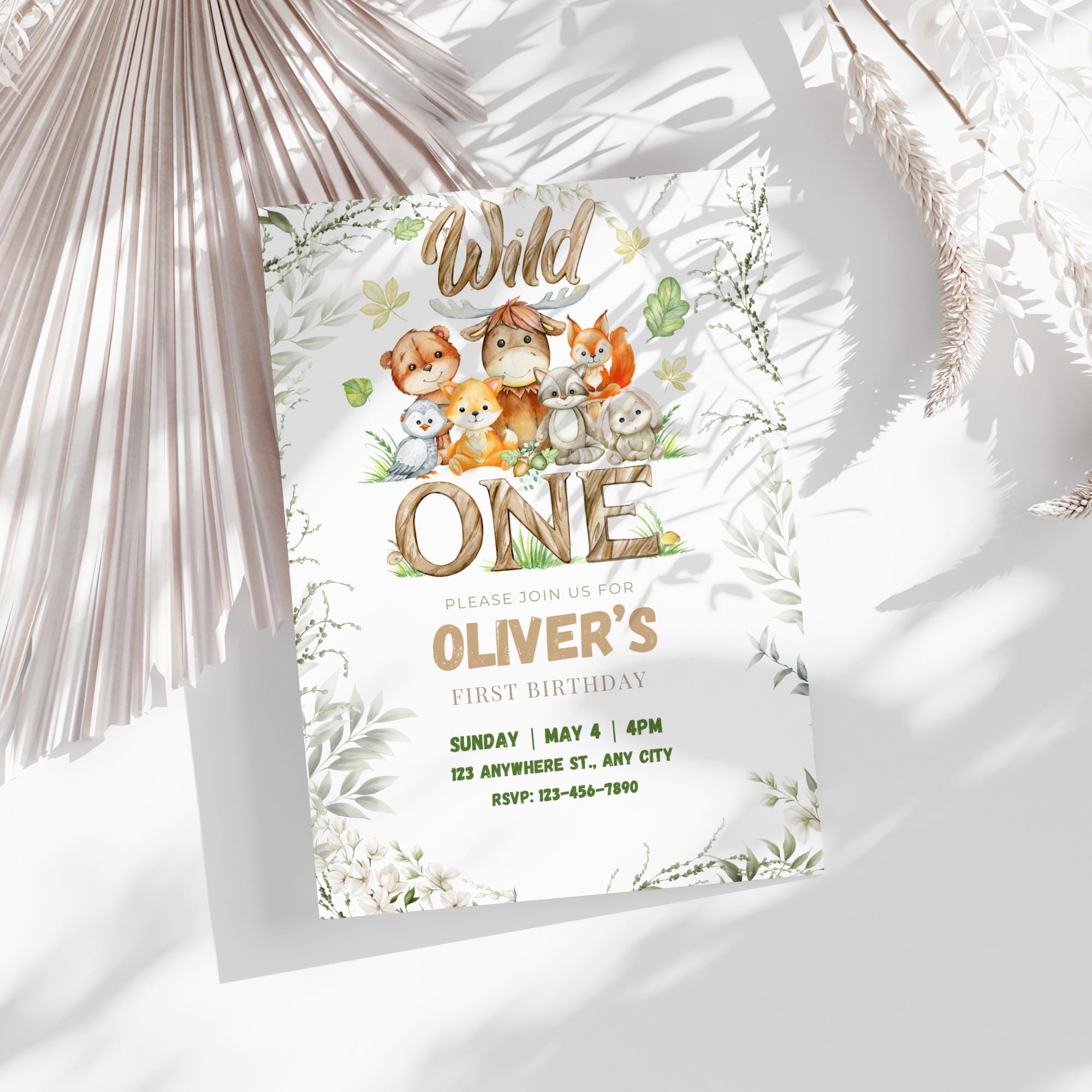 Woodland Animal Party Invitation, Boy Forest Animals Editable in Canva ...