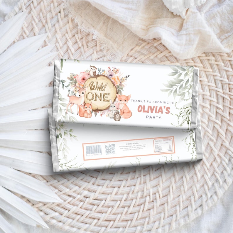 Woodland Chocolate Bar Wrapper, Wild One Forest Animal, Editable Party ...