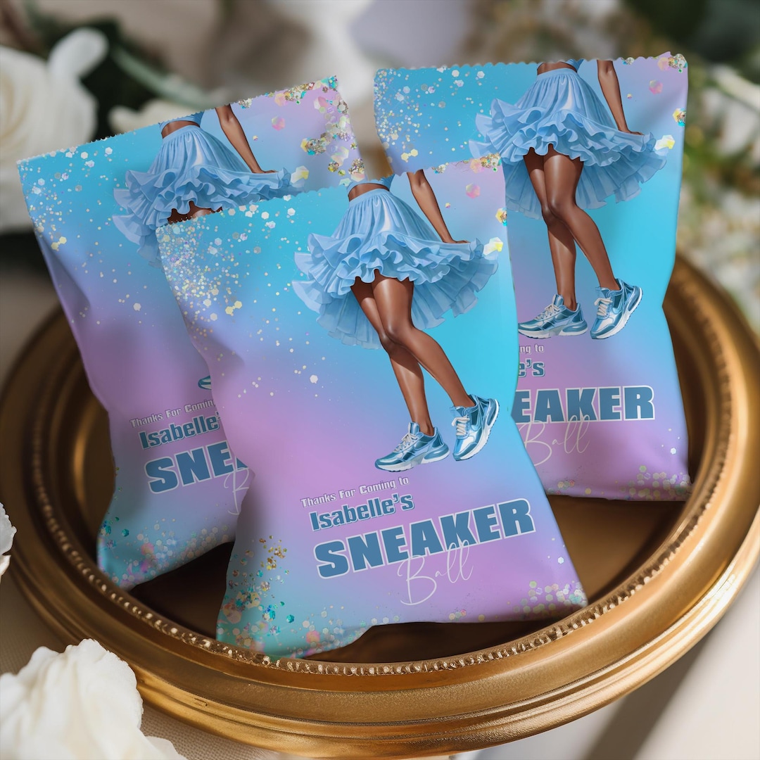 Sneaker Ball Chip Wrapper, DIY Blue Sweet 16 Digital Legs Ruffled Skirt ...