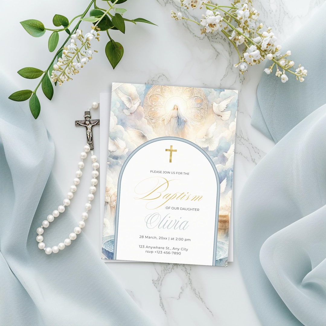Custom Baptism Invitation Template: Girls/boys Christening Card ...