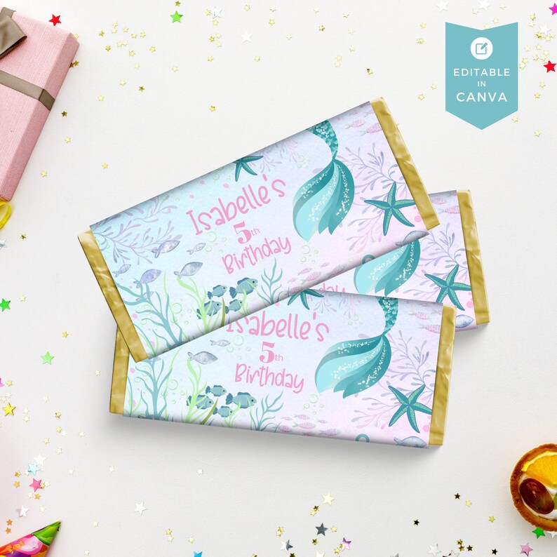 Mermaid Chocolate Bar Wrappers, Under the Sea Birthday Party Favors ...