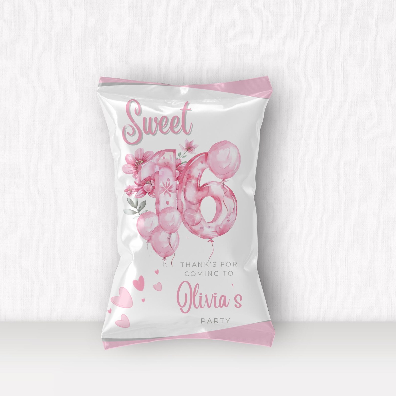 Sweet 16 Pink Balloon Chip Bag Wrapper Template - Digital Download ...