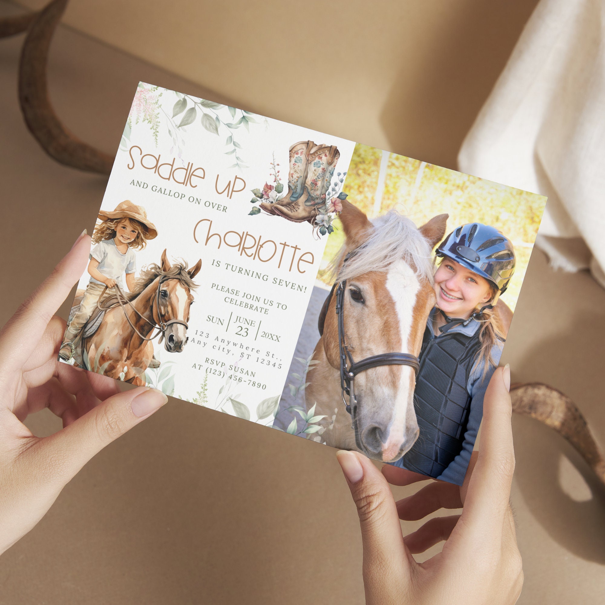 Horse Birthday Invitation Saddle up Cowgirl DIY Printable Decor Template Instant Download ...