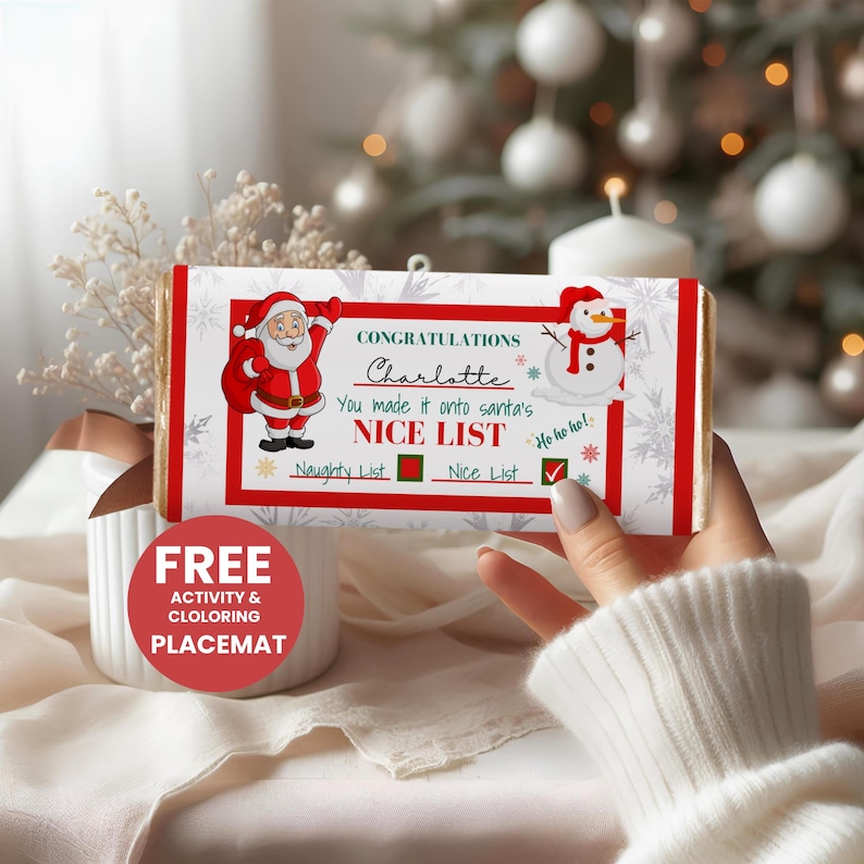 Christmas Candy Bar Wrapper Template - Santa Nice List Personalized ...