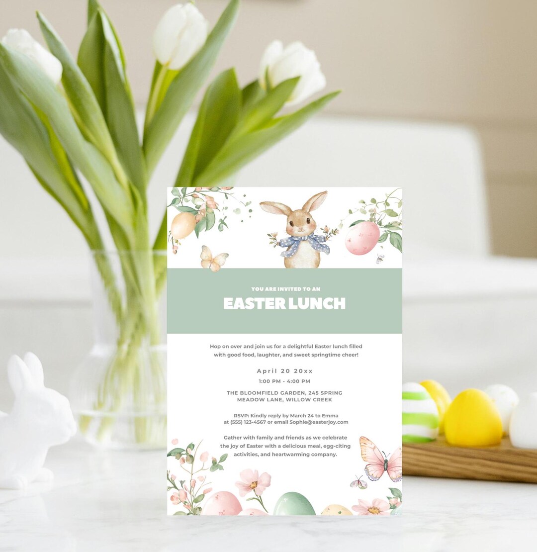 Easter Lunch Invitation, Spring Gathering Invite, Printable Easter ...