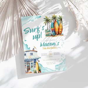 Surfs up 7th Birthday Invitation Template, Editable Digital Download ...