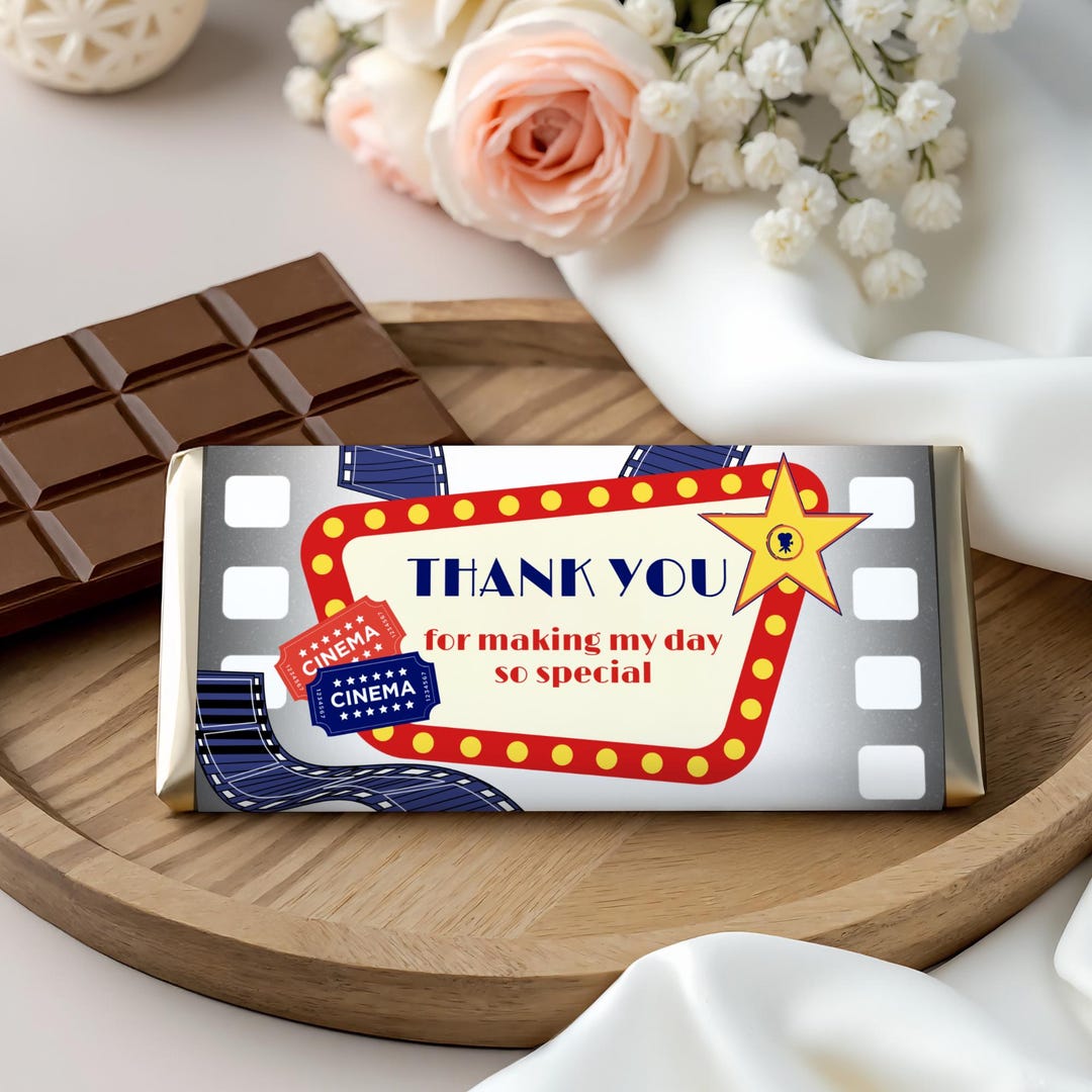 Editable Movie Night Chocolate Bar Wrapper Cinema Birthday Party Favor ...