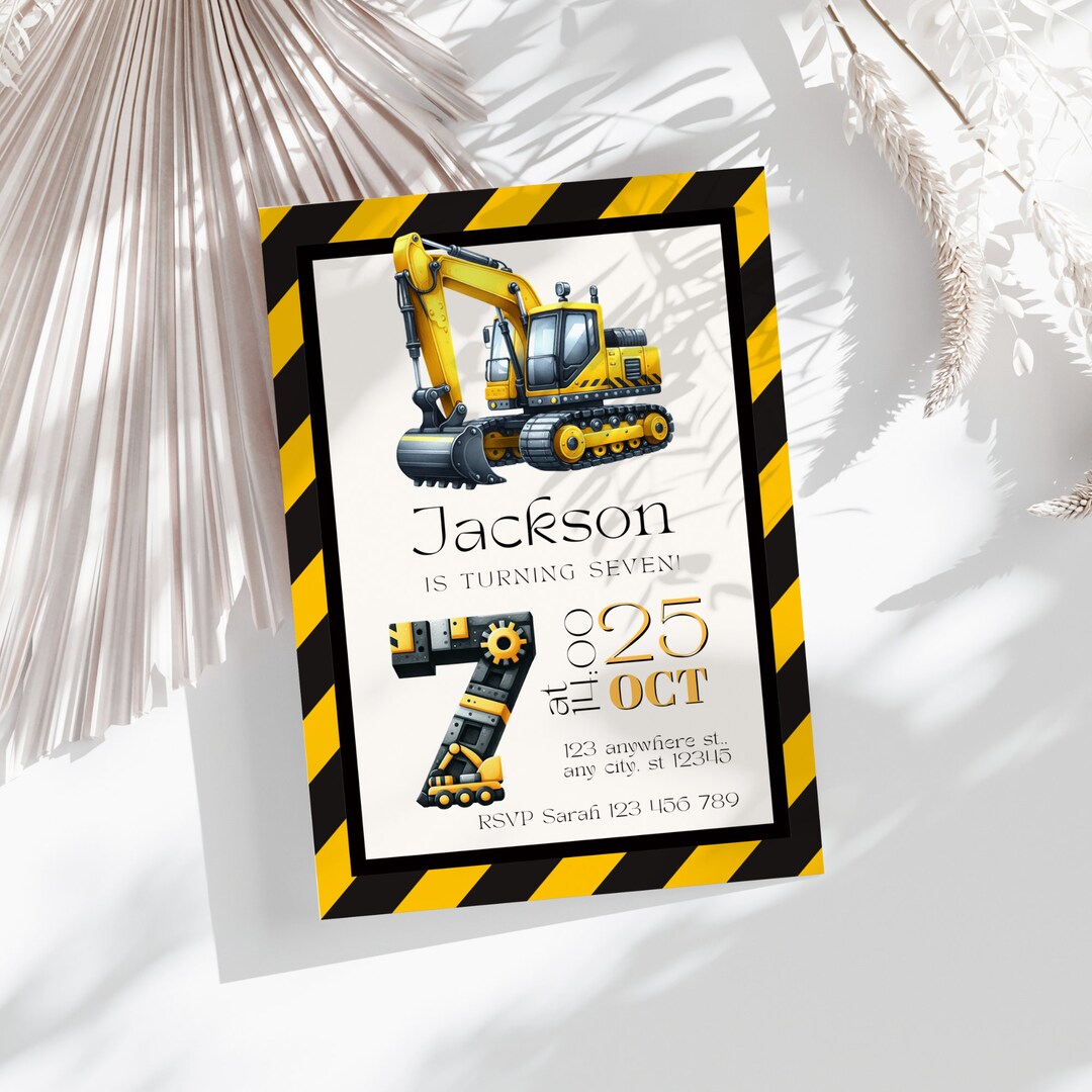 Excavator Birthday Invitation Construction Theme Party Digital Download ...