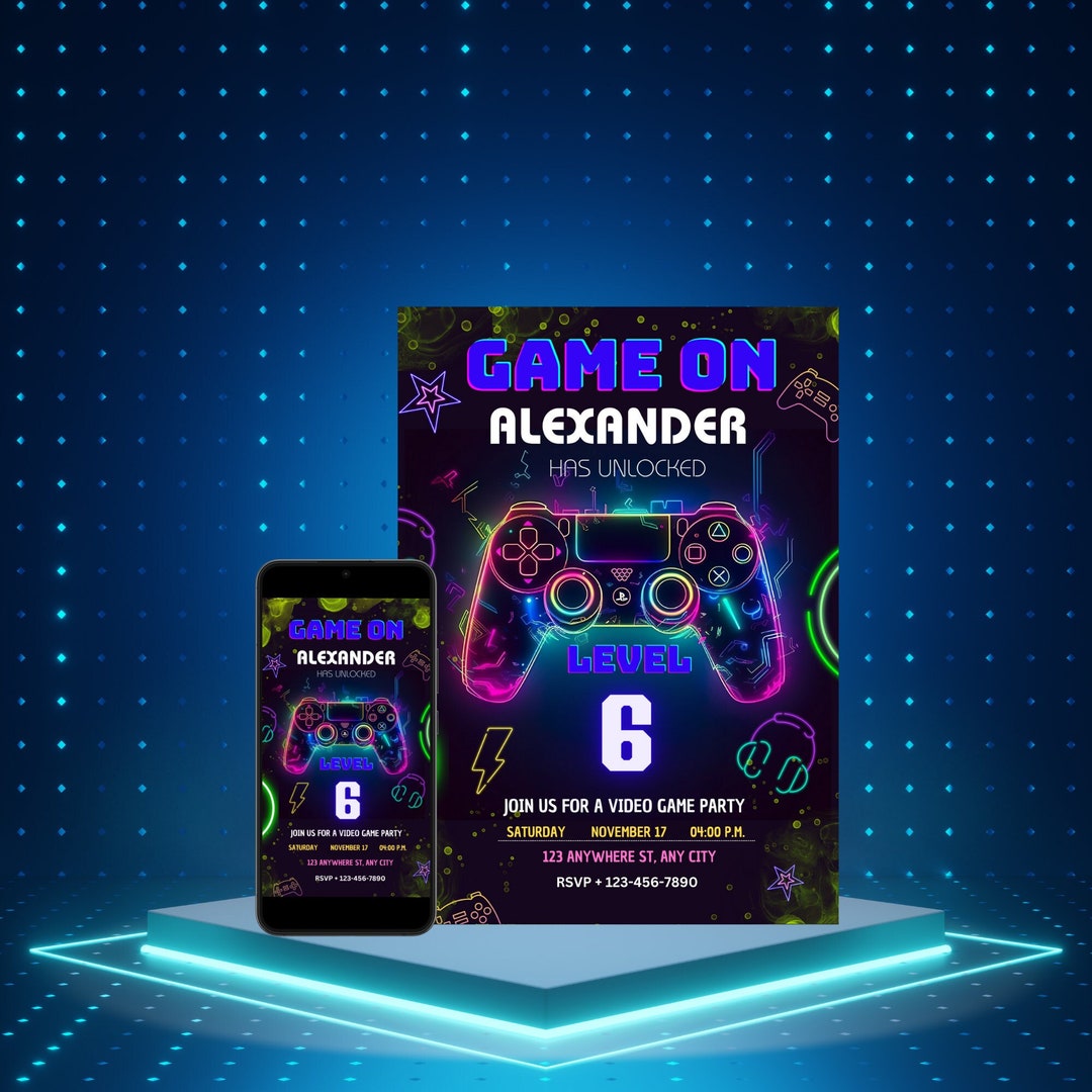 Level up Gaming Birthday Invitation Boy Gamer Party Printable Template ...