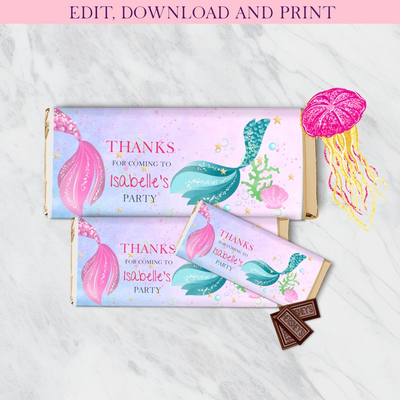 Mermaid Chocolate Bar Wrappers Under the Sea Birthday Party - Etsy