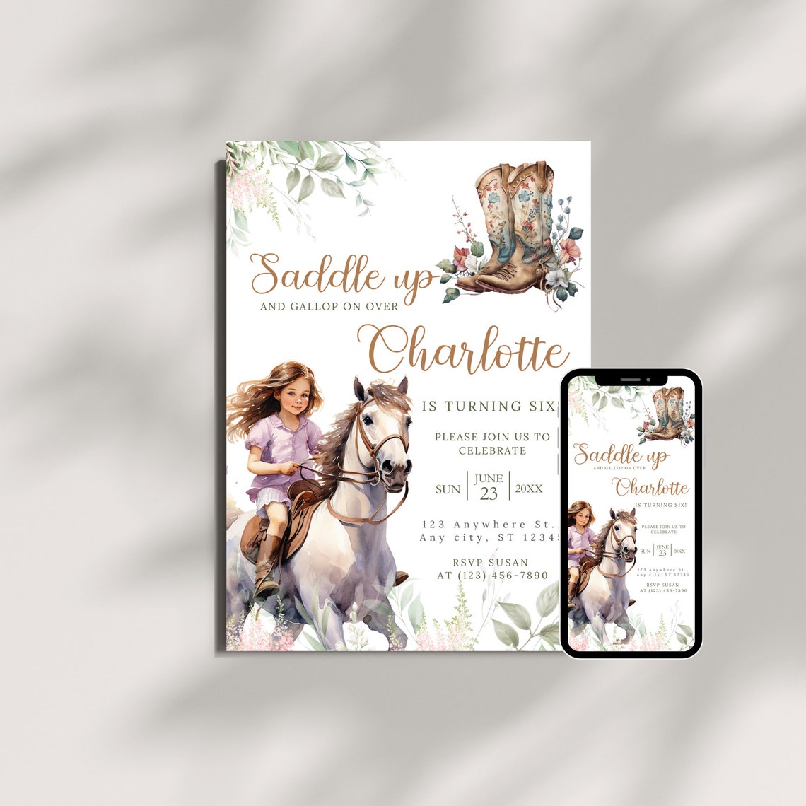 Horse Birthday Invitation Saddle up Cowgirl DIY Printable Decor Template Instant Download ...