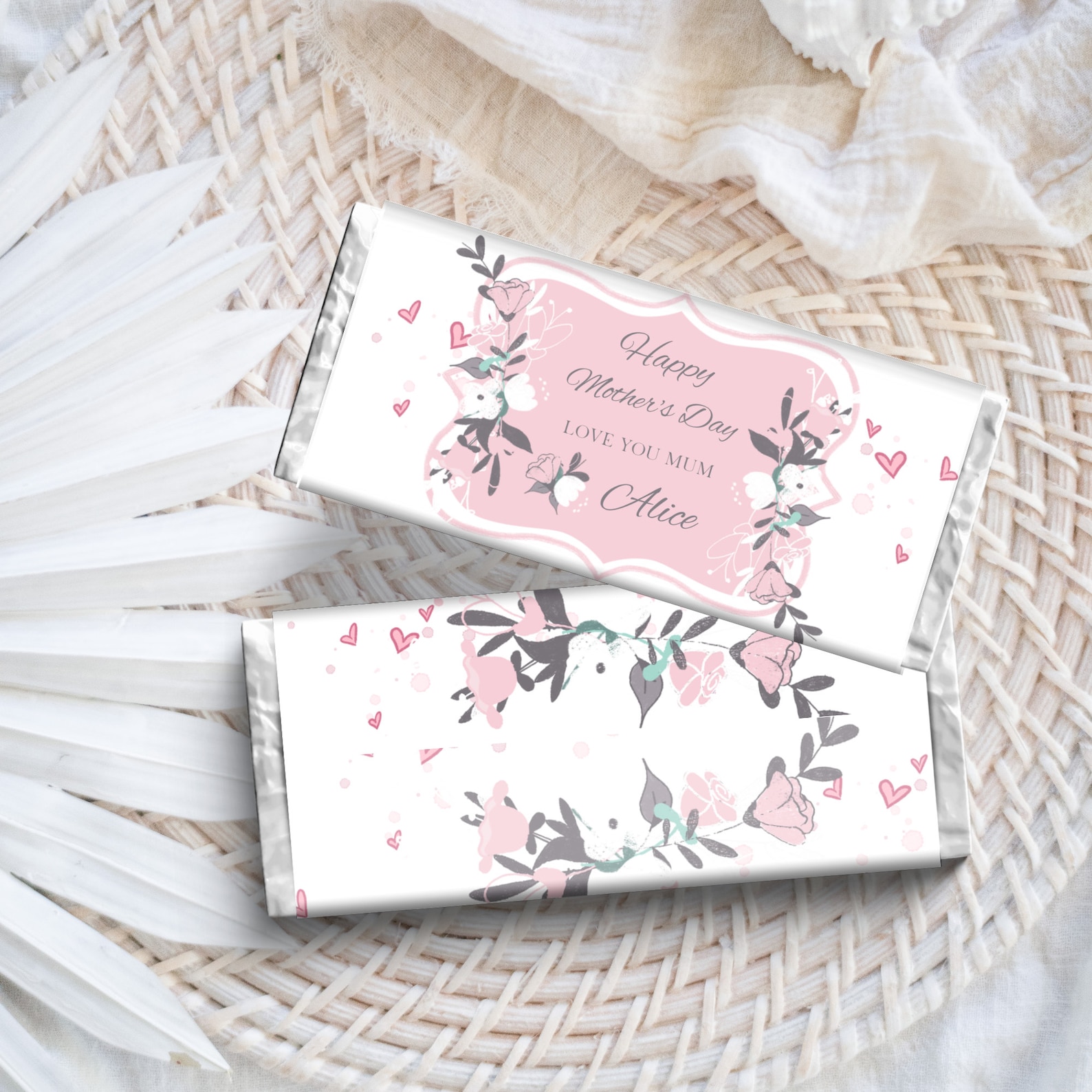 Mother's Day Pink Floral Chocolate Bar Wrapper: Editable Template ...