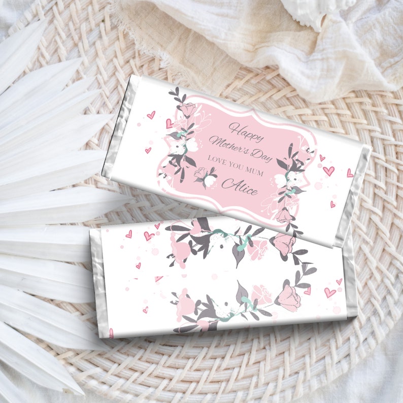 Mother's Day Pink Floral Chocolate Bar Wrapper: Editable Template ...