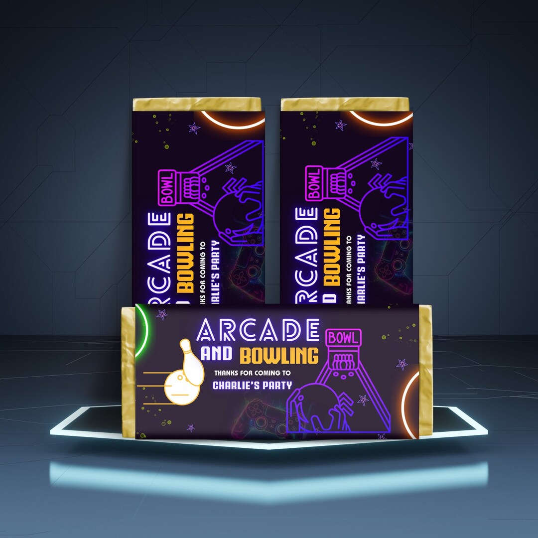 Arcade Bowling Chocolate Bar Label Wrapper Printable Gamer Birthday ...