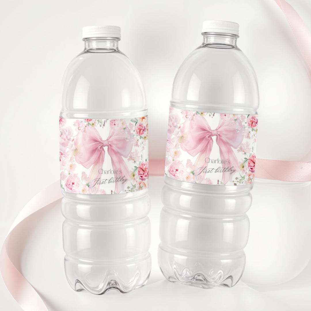 Pink Floral Water Bottle Labels Editable Party Decor Digital Download ...