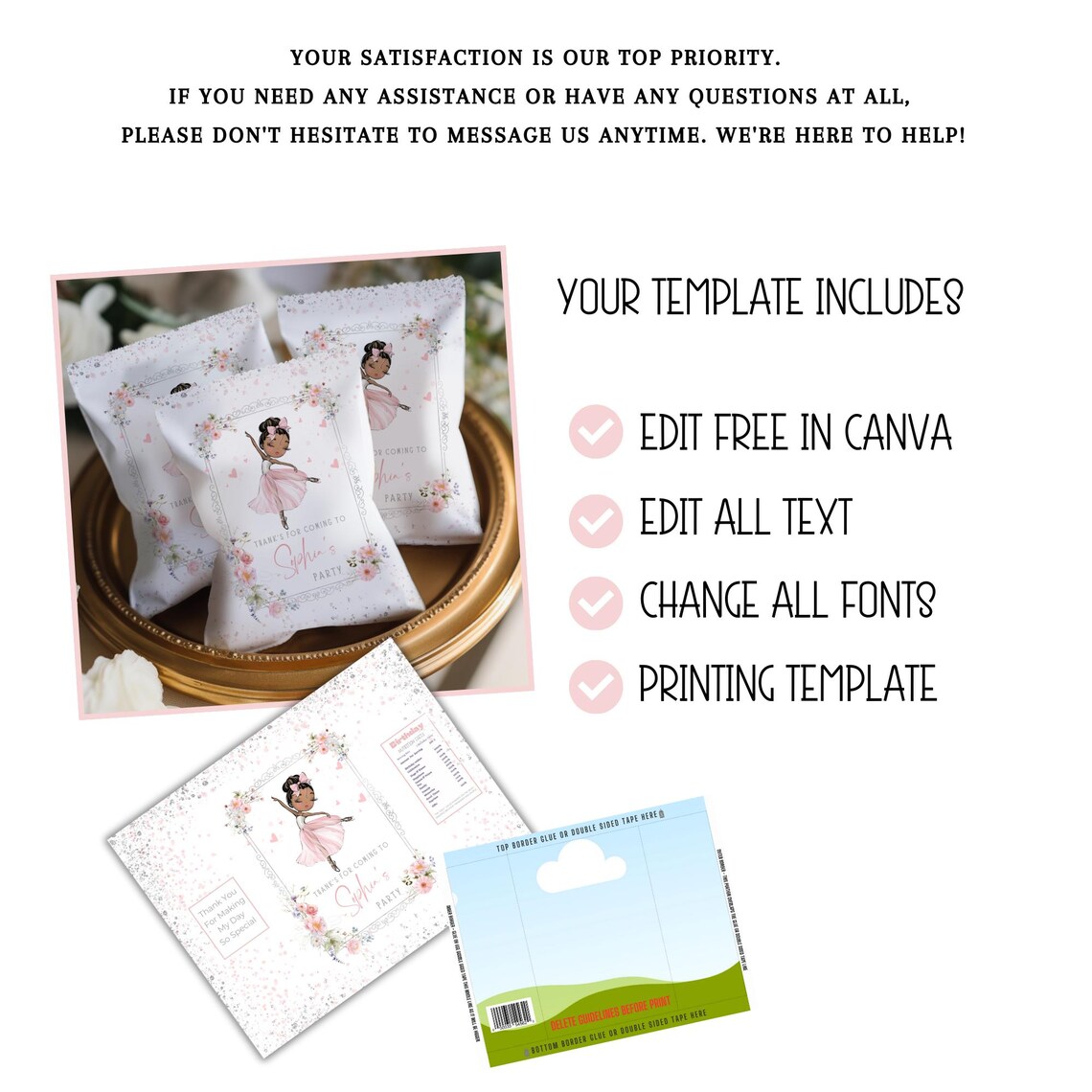 Ballerina Chip Bag Wrapper Template, Cute Tutu Printable Birthday Pink ...