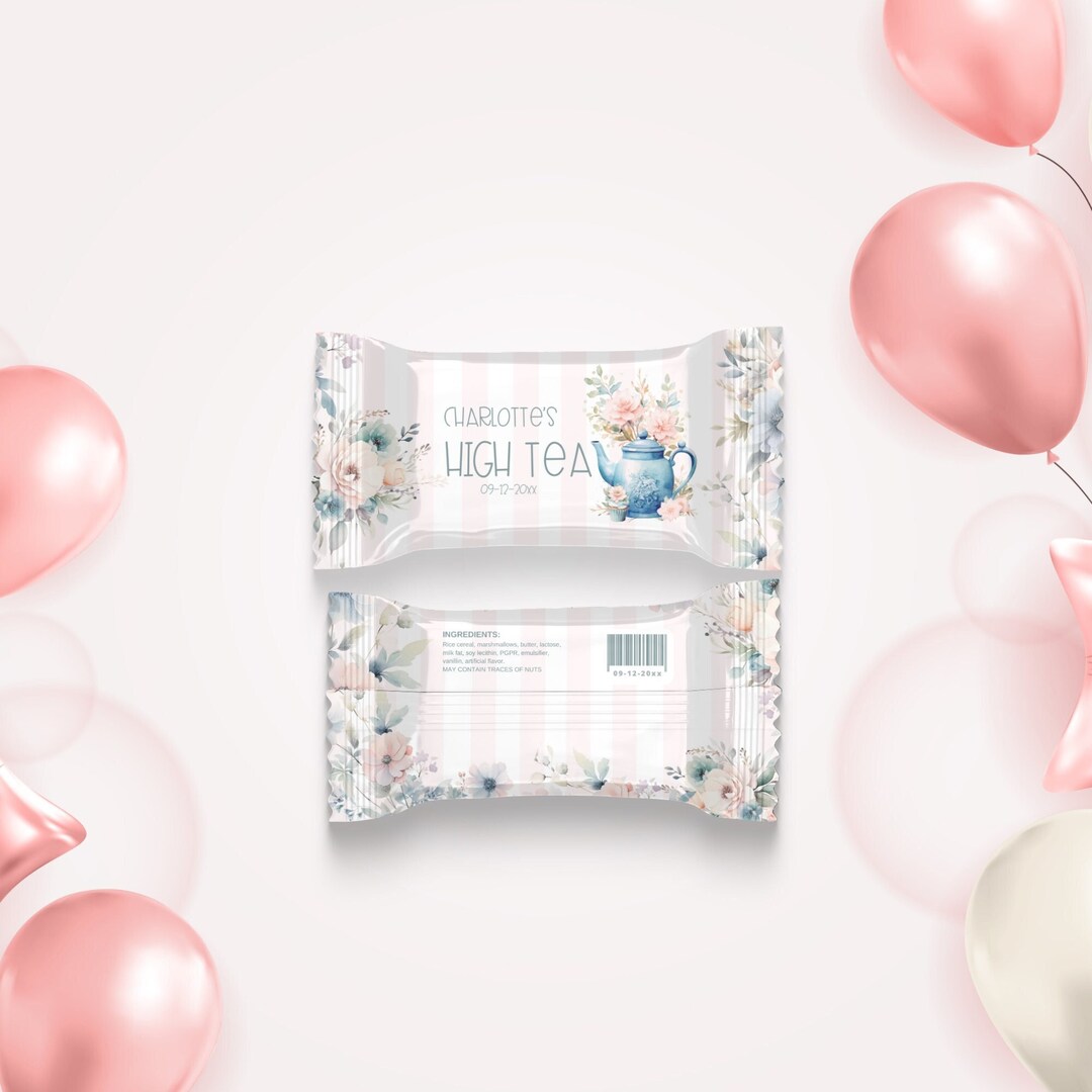 Tea Party Rice Krispie Bar Wrapper: Floral Birthday Decor (digital ...