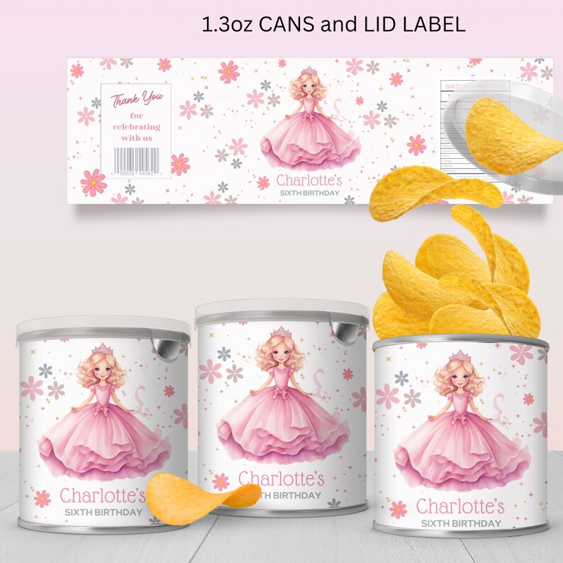 Princess Birthday Pringles Can Label Template - Custom Digital Download ...