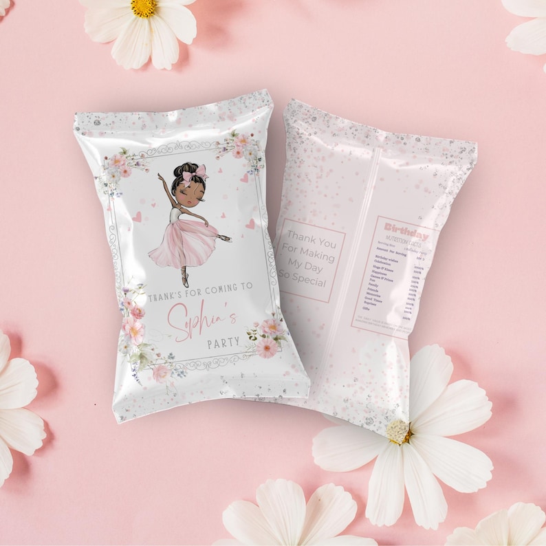Ballerina Chip Bag Wrapper Template, Pink Floral Ballet Birthday Party ...