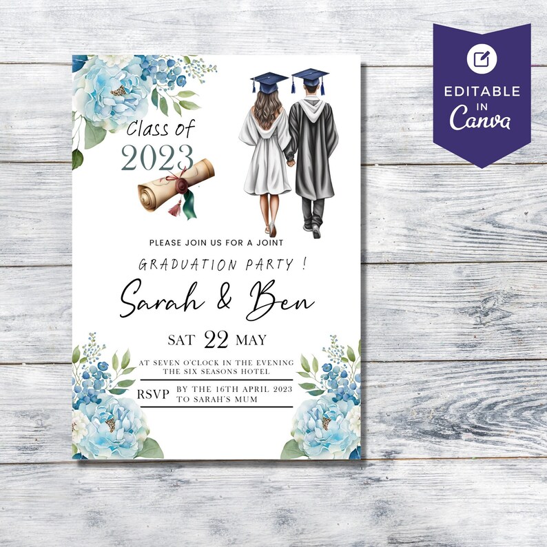 Double Graduation Card 5x7 Party Invite Graduation - Etsy