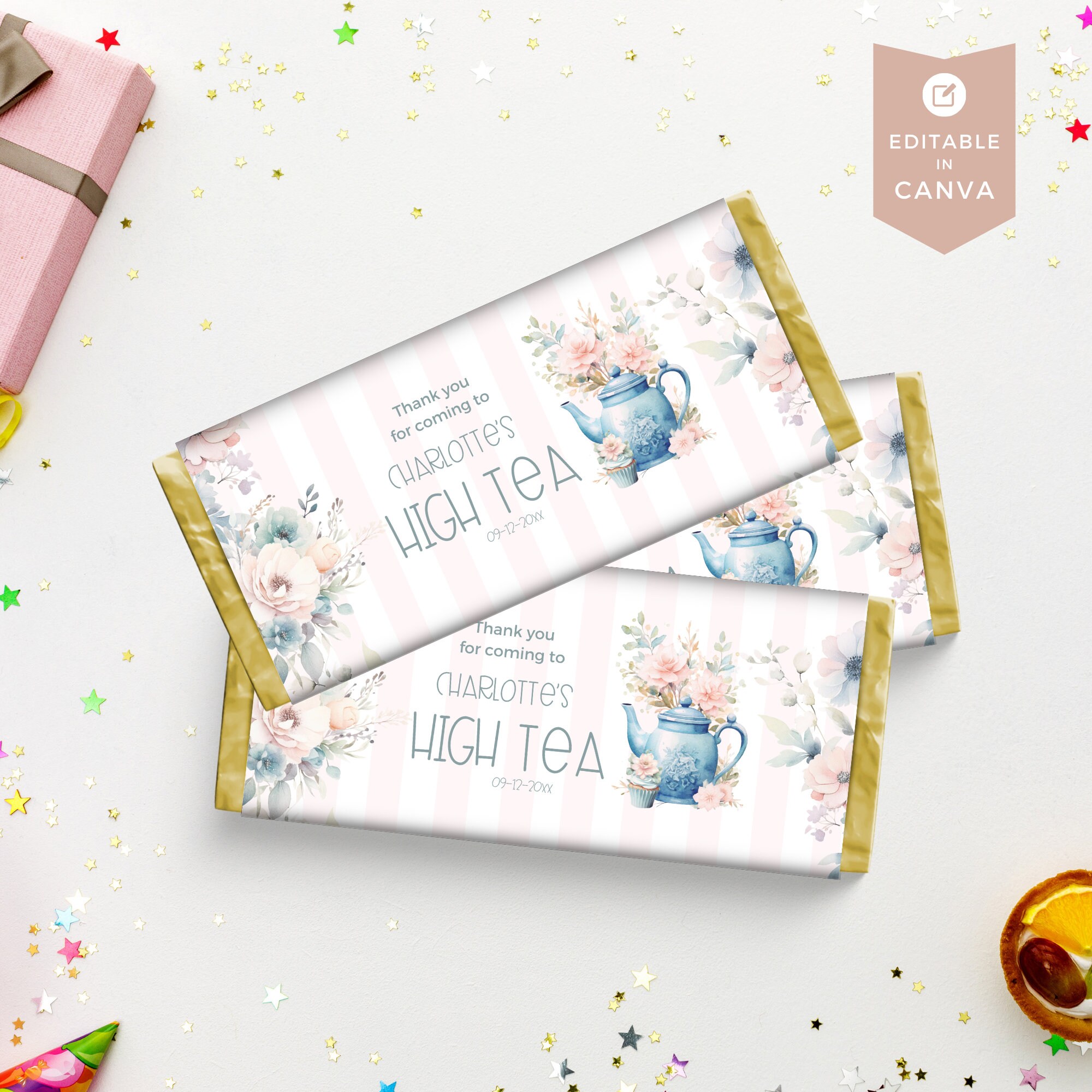 Tea Party Candy Bar Wrapper Set - Custom Tea Party Birthday Decor ...