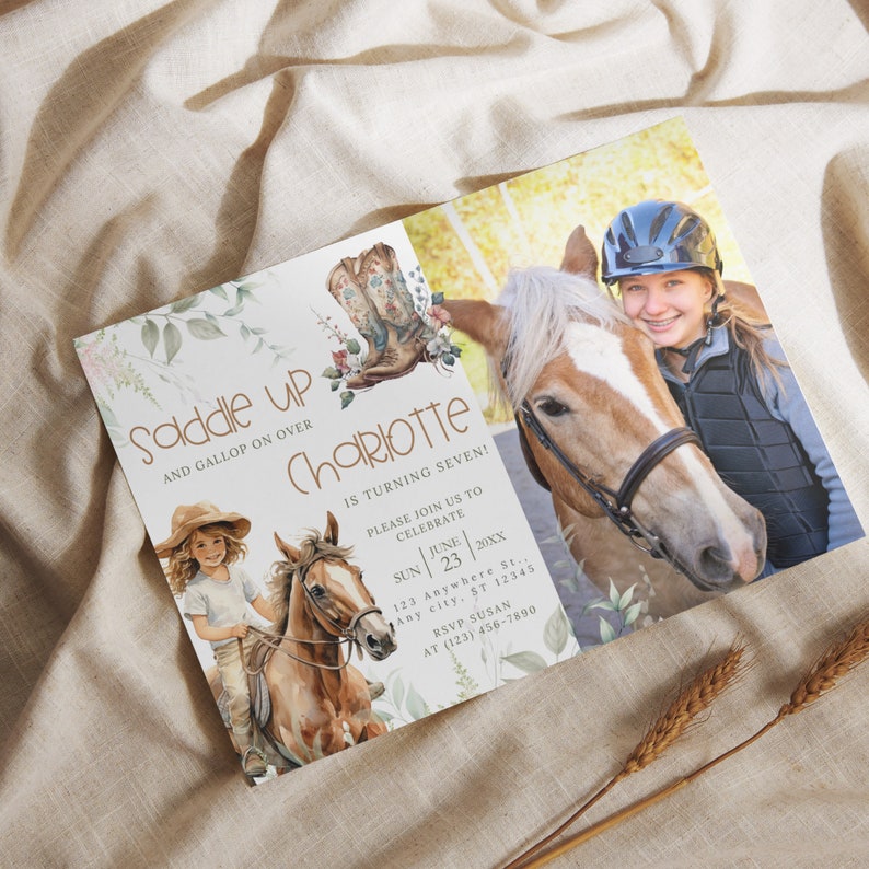 Horse Birthday Invitation Saddle up Cowgirl DIY Printable Decor Template Instant Download ...