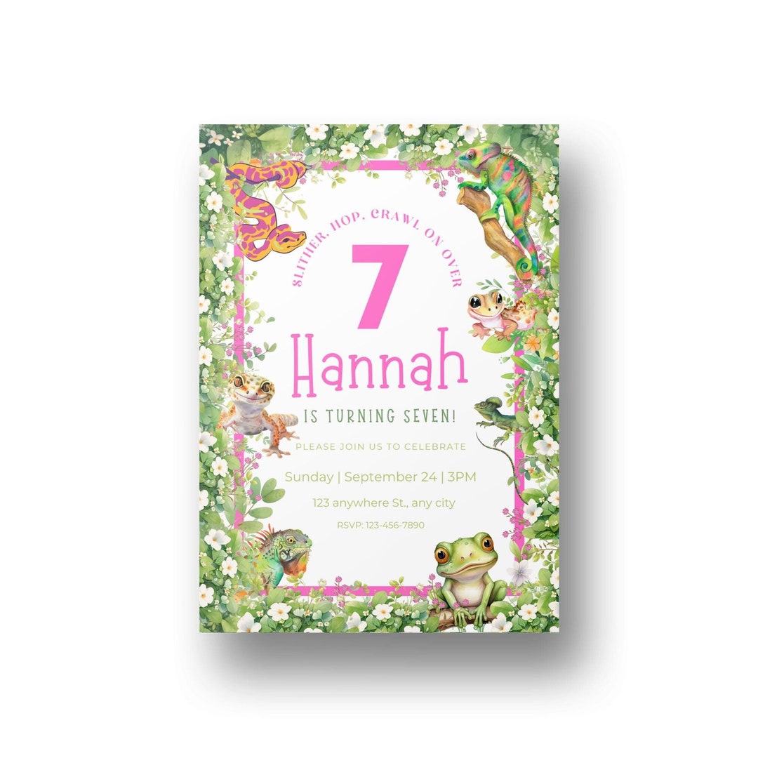 Editable Lizard & Snake Birthday Invite | 7th Birthday Invitation ...