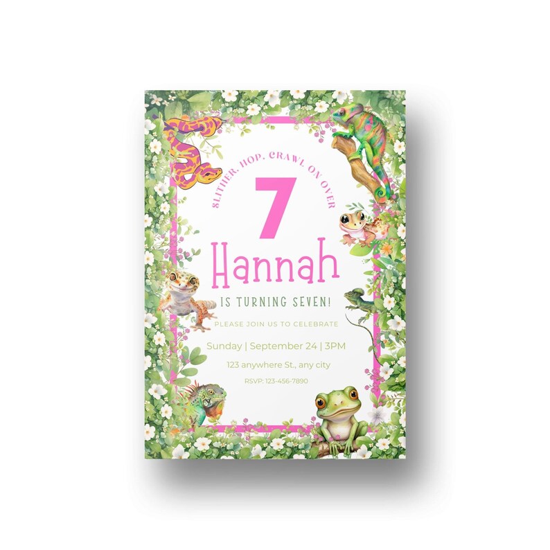 Editable Lizard & Snake Birthday Invite | 7th Birthday Invitation ...