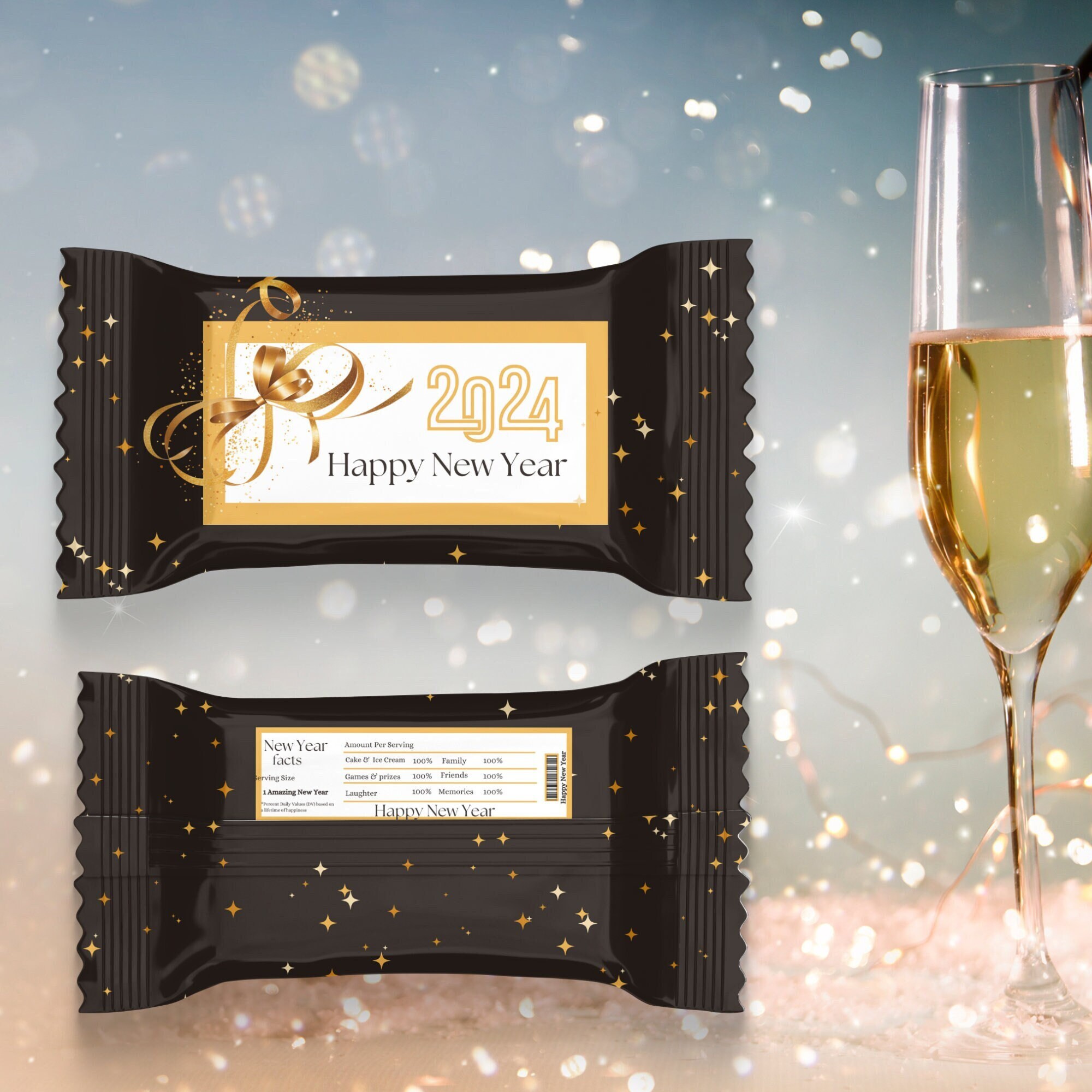 New Year's Eve Rice Krispy Treat Wrapper: Black Gold Party Favor DIY ...