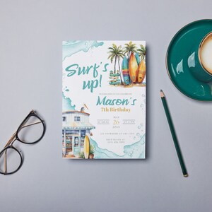 Surfs up 7th Birthday Invitation Template, Editable Digital Download ...