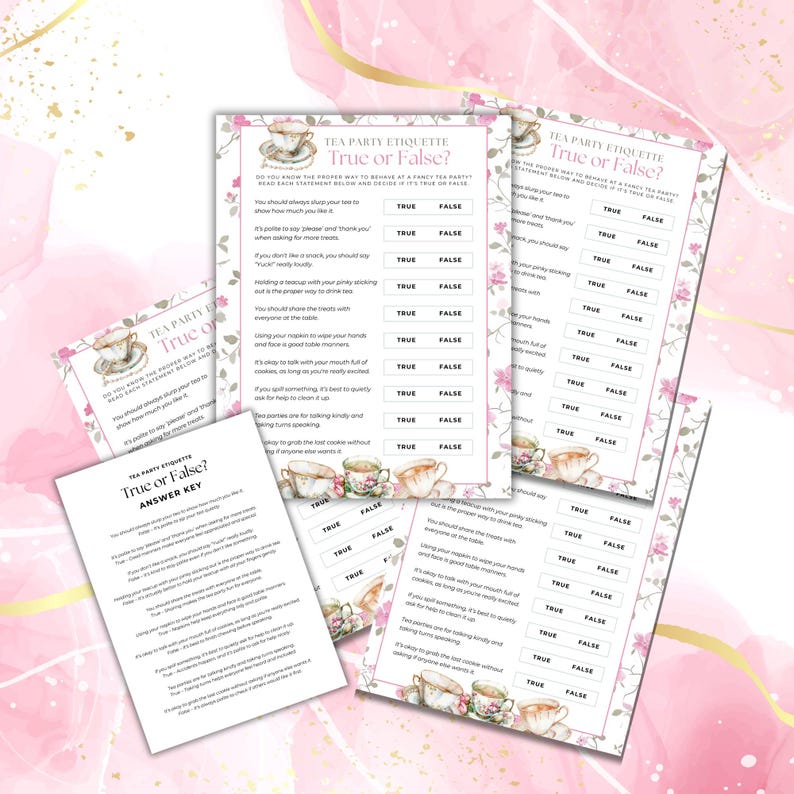 Tea Party Etiquette Game True False Printable Canva Edit Instant ...