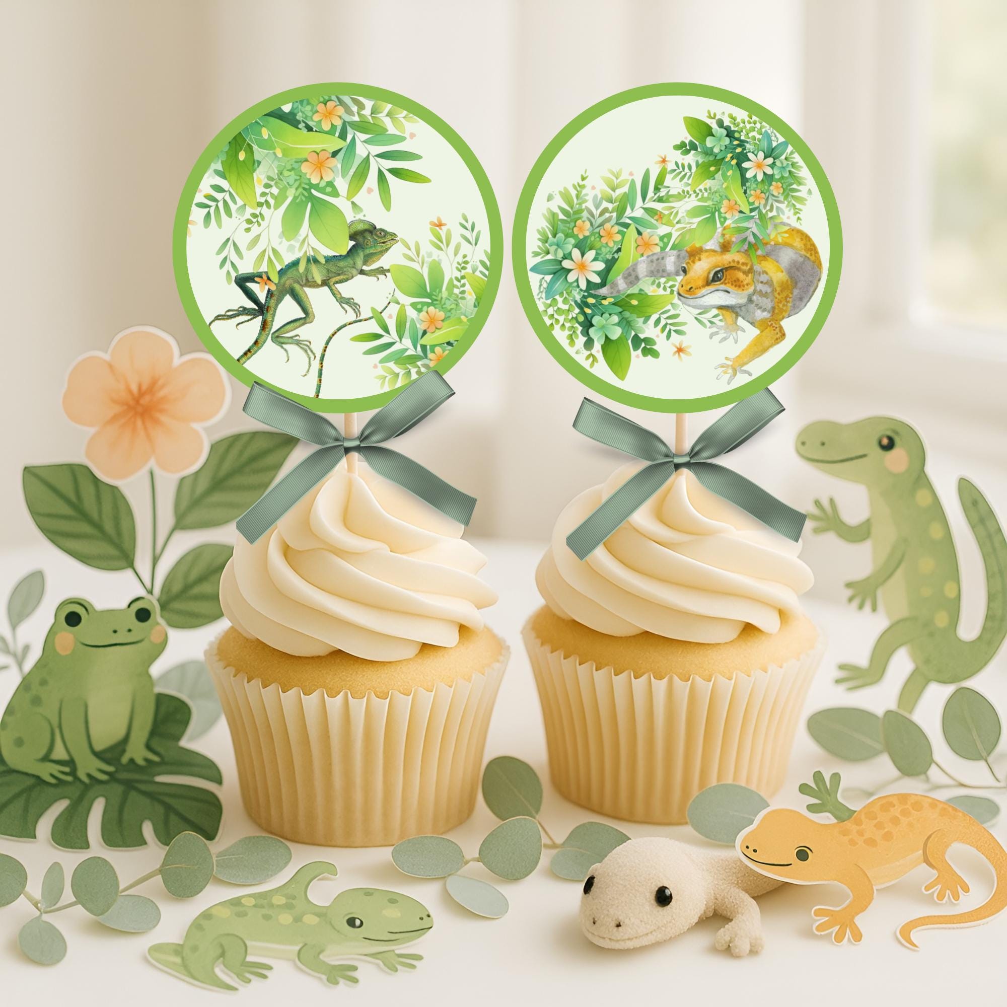Reptile Birthday Cupcake Toppers: Lizard Snake Gecko Party Decor DIY ...