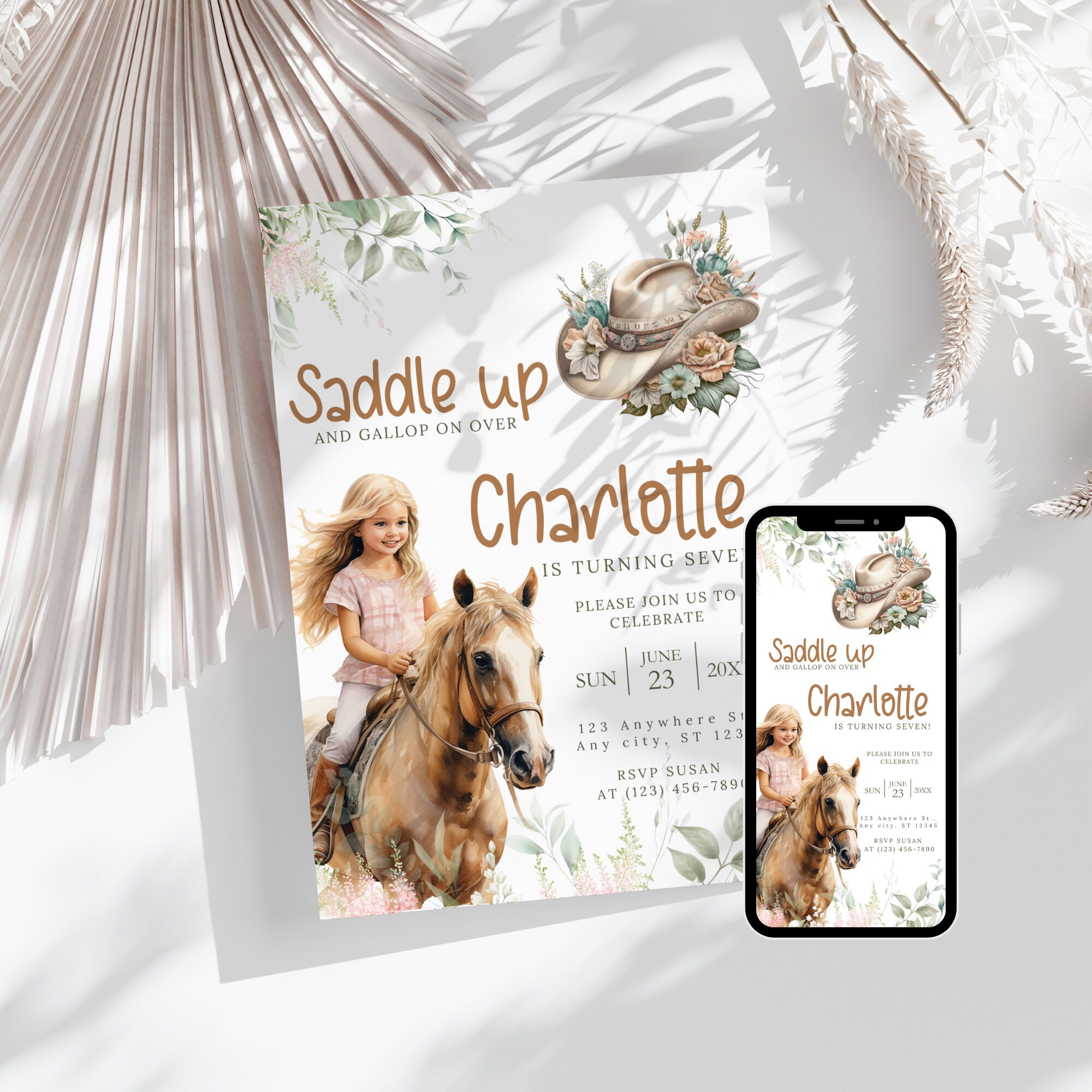 Horse Birthday Invitation Saddle up Cowgirl DIY Printable Decor Template Instant Download ...