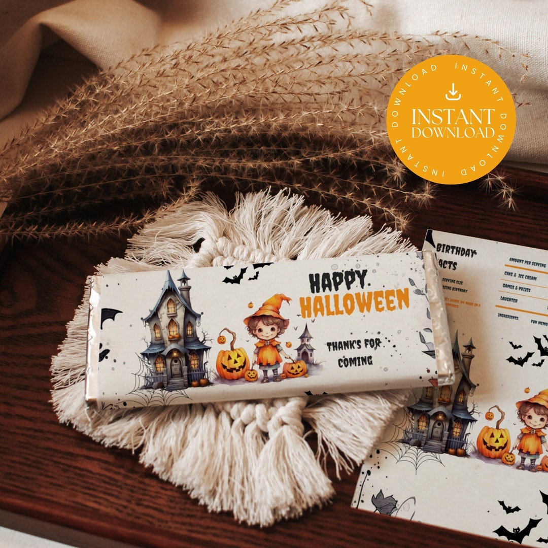 Halloween Chocolate Bar Wrapper DIY Thank You Favor Instant Download ...
